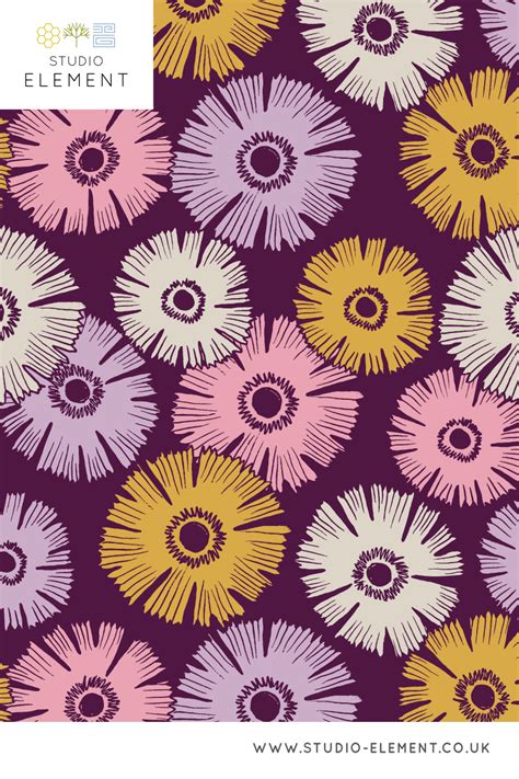 Retro Graphic Purple Floral Pattern Design Floral Pattern Design Pattern Design Rug Design