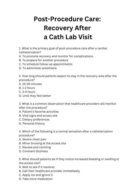 30 Quiz Questions — Post Procedure Care Recovery After A Cath Lab Visit