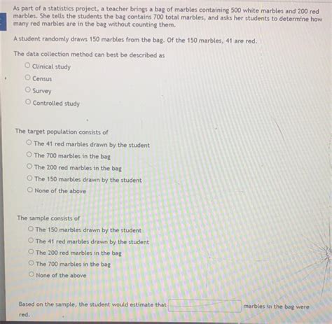 Solved As Part Of A Statistics Project A Teacher Brings A