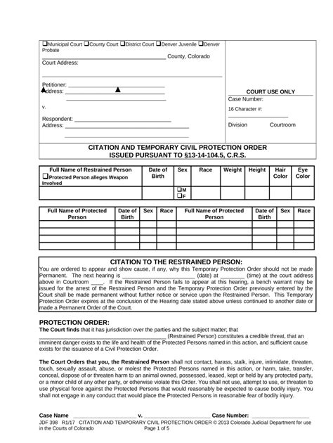Colorado Temporary Civil Protection Order Issued Pursuant To Section 13