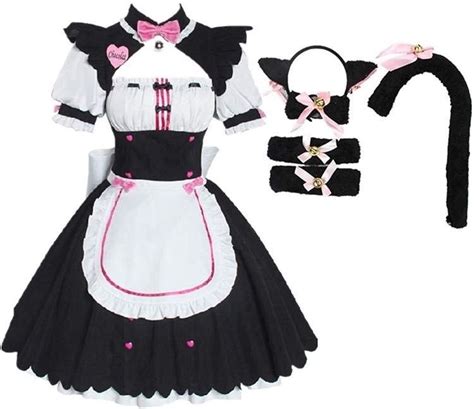 Anime French Maid Apron Lolita Fancy Dress Cosplay Costume Furry Cat