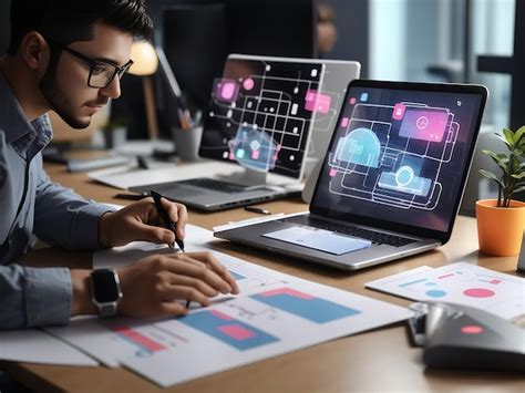 Premium Ai Image Close Up Ux Developer And Ui Designer Use Augmented