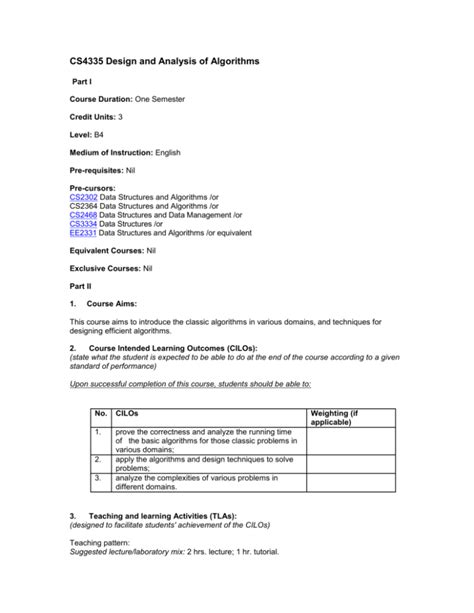 cs3335 design and analysis of algorithms course aims