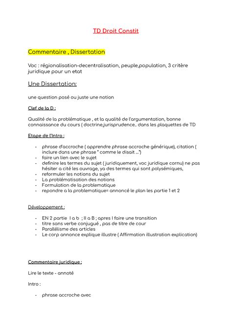 Methodo Droit Constit TD Droit Constit Commentaire Dissertation Voc
