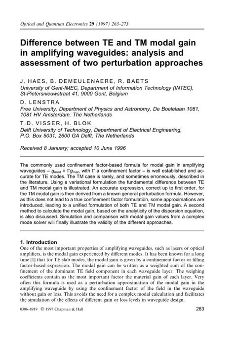 Pdf Difference Between Te And Tm Modal Gain In Amplifying Waveguides