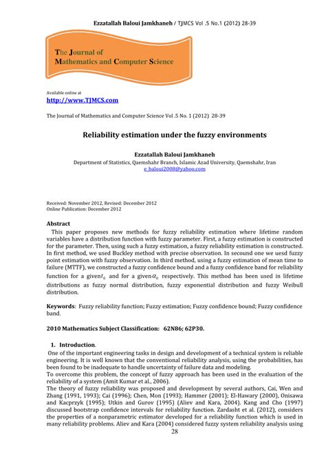 pdf reliability estimation under the fuzzy environments