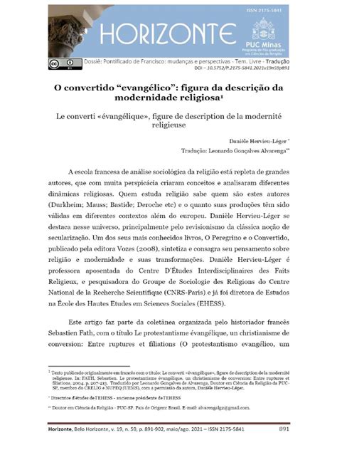 Artio De Sociologia Da Religiao Daniele Hervieu Leger Pdf