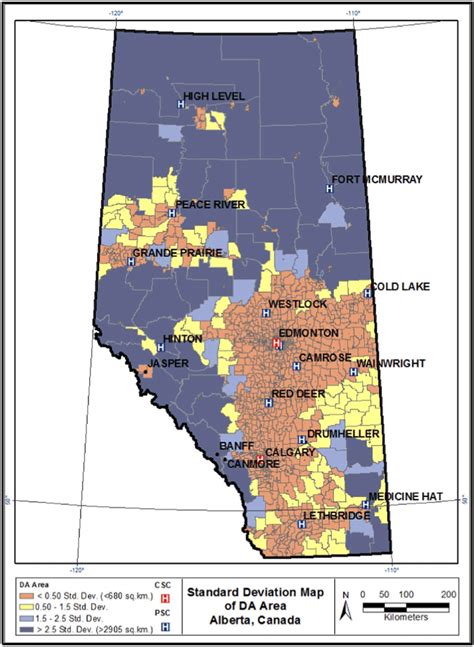 Standard Deviation Map Of Dissemination Area Size Km Download Scientific Diagram