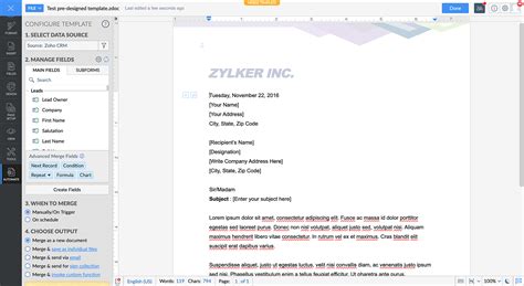 sending mail merge templates in zoho crm