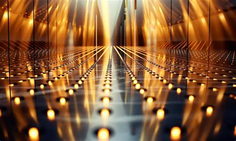 Abstract Glowing Pathway With Golden Lights And Reflections On A Dark