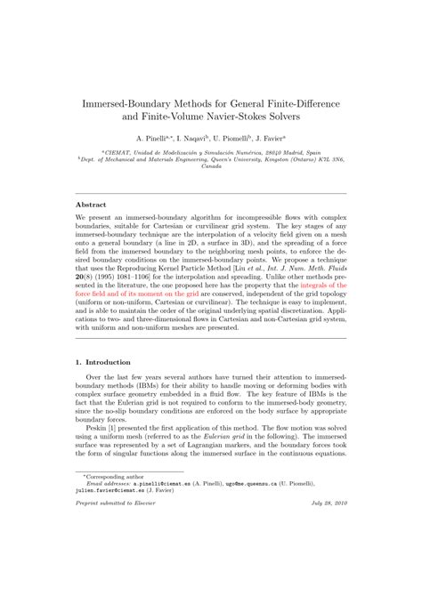 PDF Immersed Boundary Method For Generalised Finite Volume And Finite Difference Navier Stokes
