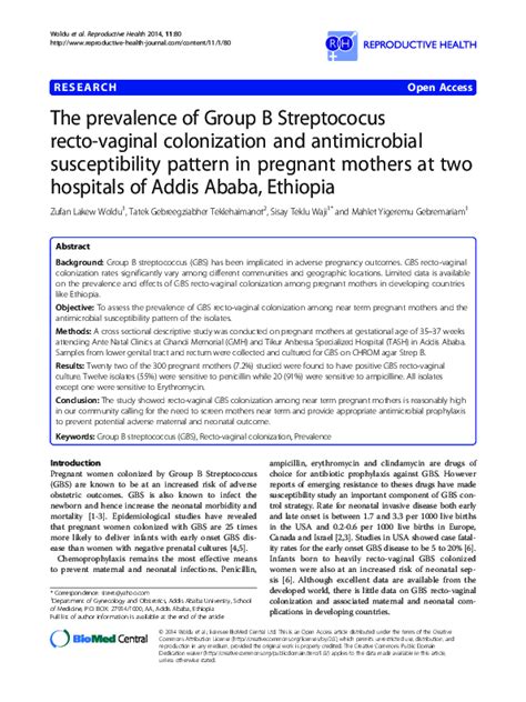 Pdf The Prevalence Of Group B Streptococus Recto Vaginal Colonization
