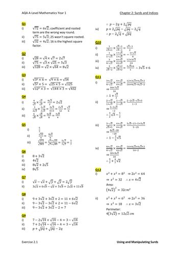 Surds And Indices Worked Solutions New A Levels Teaching Resources