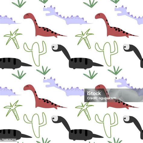 아이 들과 아기 패션에 대 한 공룡 귀여운 완벽 한 패턴 벡터 배경 재미 캐릭터 어린이 테마 섬유 인쇄에 대 한 준비 공룡에 대한 스톡 벡터 아트 및 기타 이미지 Istock