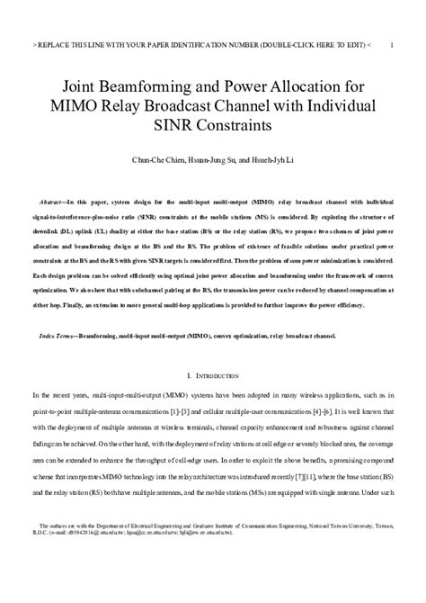Pdf Joint Beamforming And Power Allocation For Mimo Relay Broadcast
