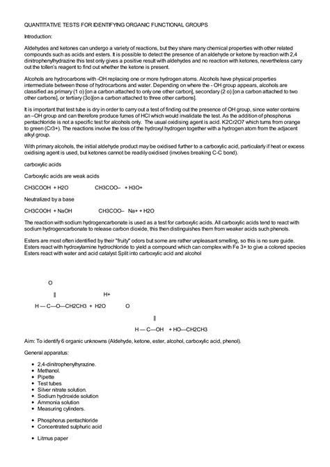 SOLUTION Quantitative Tests For Identifying Organic Functional Groups Studypool