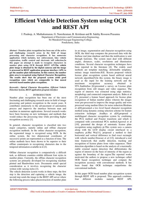 Pdf Efficient Vehicle Detection System Using Ocr And Rest Api