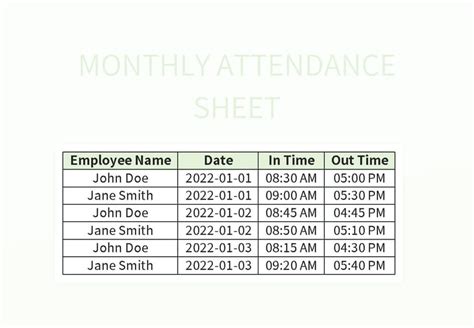 Monthly Attendance Sheet Excel Template And Google Sheets File For Free Download Slidesdocs