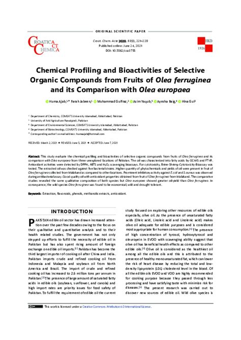 Pdf Chemical Profiling And Bioactivities Of Selective Organic