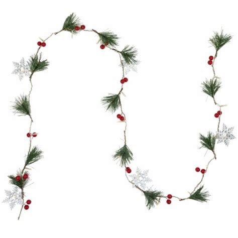 Northlight 20 Count Led Pine Berry And Snowflake Christmas Garland Light Set 6ft Clear 1