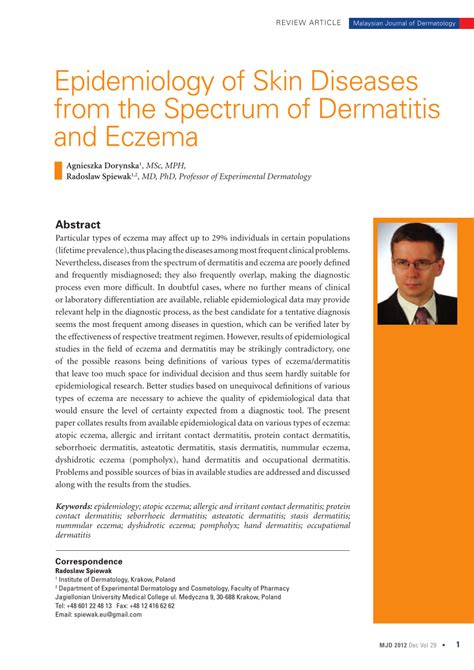 Pdf Epidemiology Of Skin Diseases From The Spectrum Of Dermatitis And