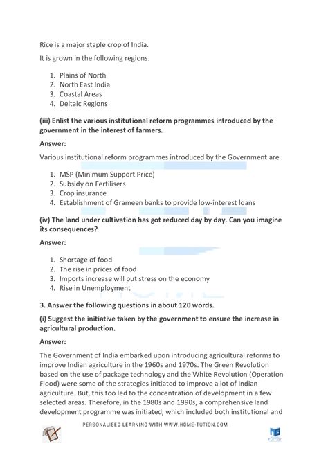 Ncert Solutions For Class 10 Geography Chapter 4 Agriculture