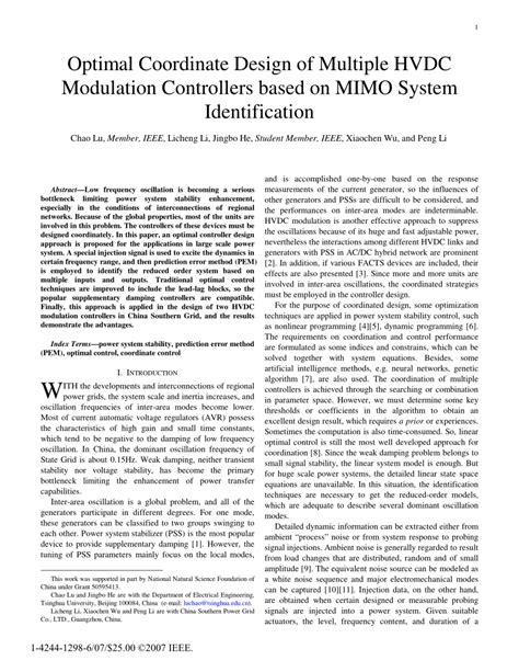 Pdf Optimal Coordinate Design Of Multiple Hvdc Modulation Controllers