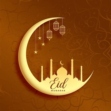 O Festival Eid Mubarak Deseja Saudação Com Mesquita Da Lua Dourada E