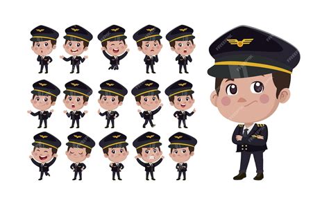 Premium Vector Crew Commander With Different Poses