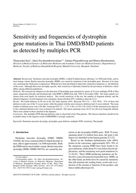 Pdf Sensitivity And Frequencies Of Dystrophin Gene Mutations In Thai