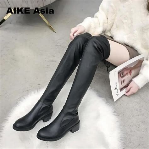 Узкие сапоги пикантные женские зимние сапоги выше колена из искусственной кожи модные зимние