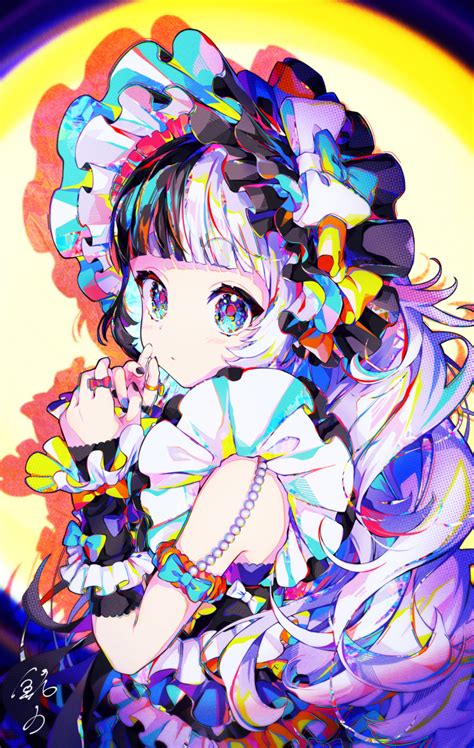 Safebooru 1girl Aqua Bow Black Hair Black Nails Blue Eyes Blunt Bangs