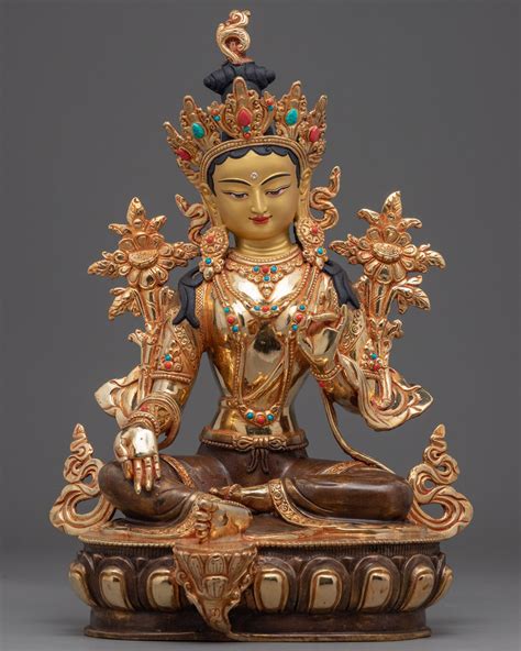 Green Tara Symbol Statuette Himalayan Made Religious Golden Statues