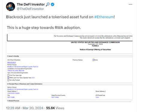 Blackrock Files Tokenised Asset Fund For Ethereum With Sec