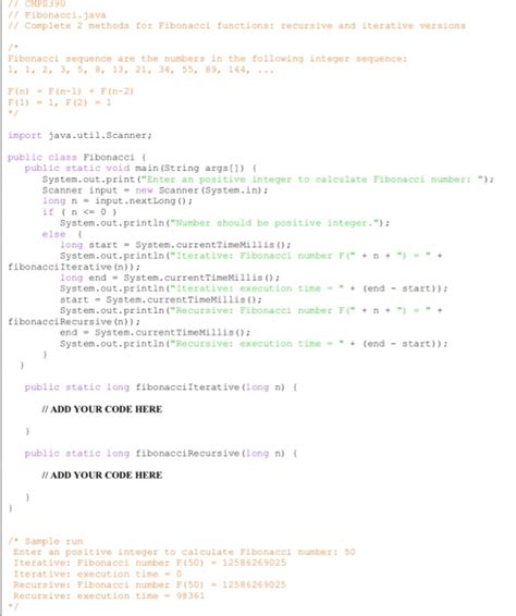 Solved Cmps 390 Fibonaccijava 1 Complete 2 Methods For