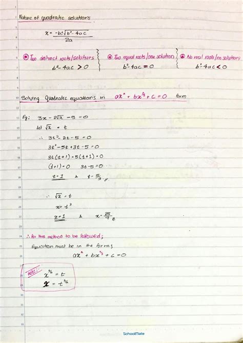 Solution Cambridge As Level Pure Mathematics 1 Concept Short Notes Quadratics Coordinate
