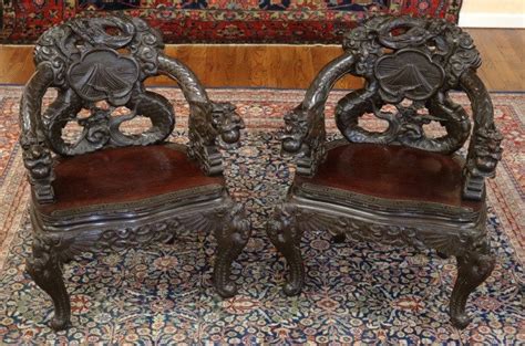 Stunning Pair Of Japanese Meiji Carved Dragon Chairs Etsy