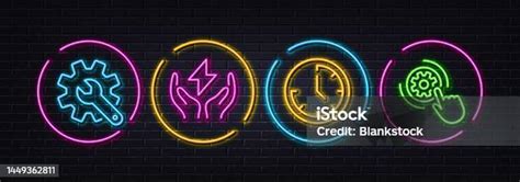 사용자 정의 시간 및 안전 에너지 최소 라인 아이콘 웹 응용 프로그램 인쇄용 네온 레이저 3d 조명 벡터 3차원 형태에 대한 스톡 벡터 아트 및 기타 이미지 Istock