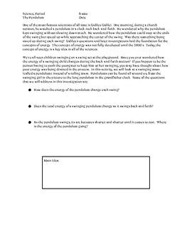 Pendulum Physics By Science Abounds Teachers Pay Teachers