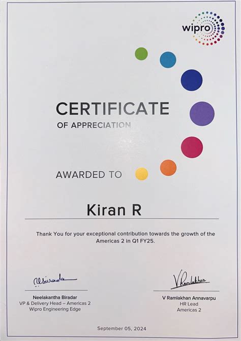 Kiran R On Linkedin Wipro Appreciation