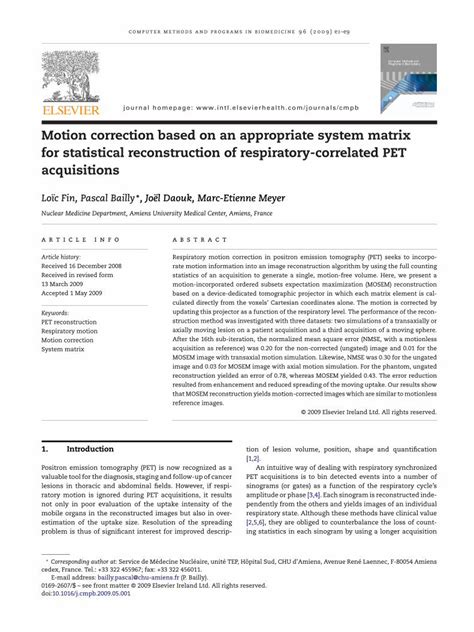 Pdf Motion Correction Based On An Appropriate System Matrix For Statistical Reconstruction Of