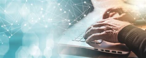 Hands Typing On Laptop Keyboard Panoramic Banner Stock Image Image Of