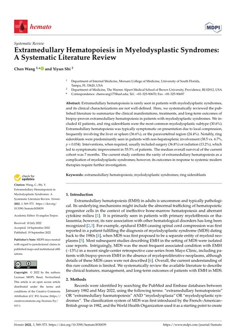 Pdf Extramedullary Hematopoiesis In Myelodysplastic Syndromes A