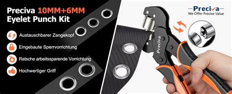 Ösenzange Set Preciva Ösenzange Austauschbar Zangekopf Ösenpresse mit Ösen pcs Ø mm und