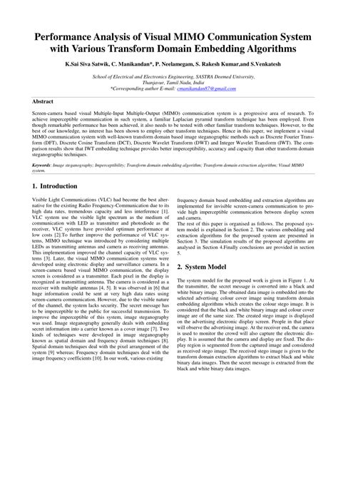 Pdf Performance Analysis Of Visual Mimo Communication System With Various Transform Domain