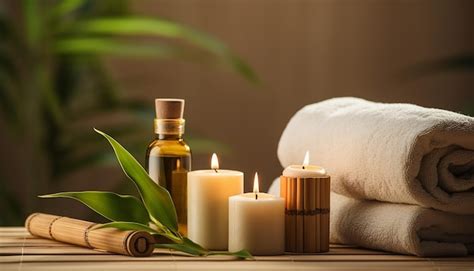 Premium Ai Image Towels With Bamboo And Candles For Relax Spa Massage