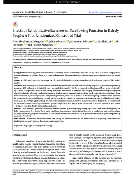 Pdf Effects Of Rehabilitative Exercises On Swallowing Function In