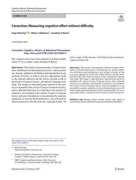 Pdf Correction Measuring Cognitive Effort Without Difficulty