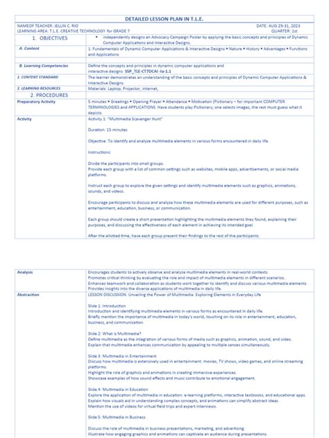 Detailed Lesson Plan Week 1 Pdf Multimedia Communication
