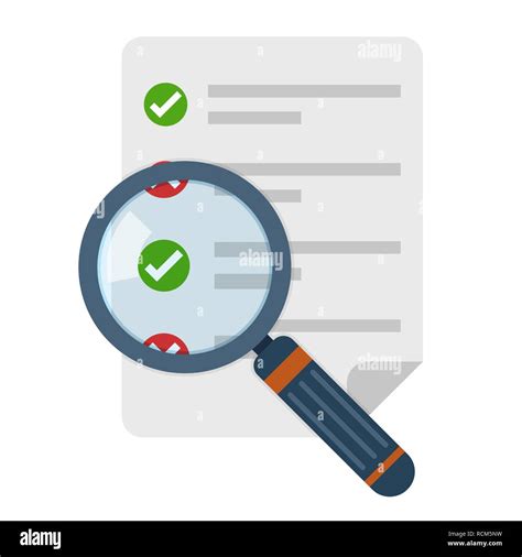 Magnifier And Checklist Icon In Flat Design Vector Illustration